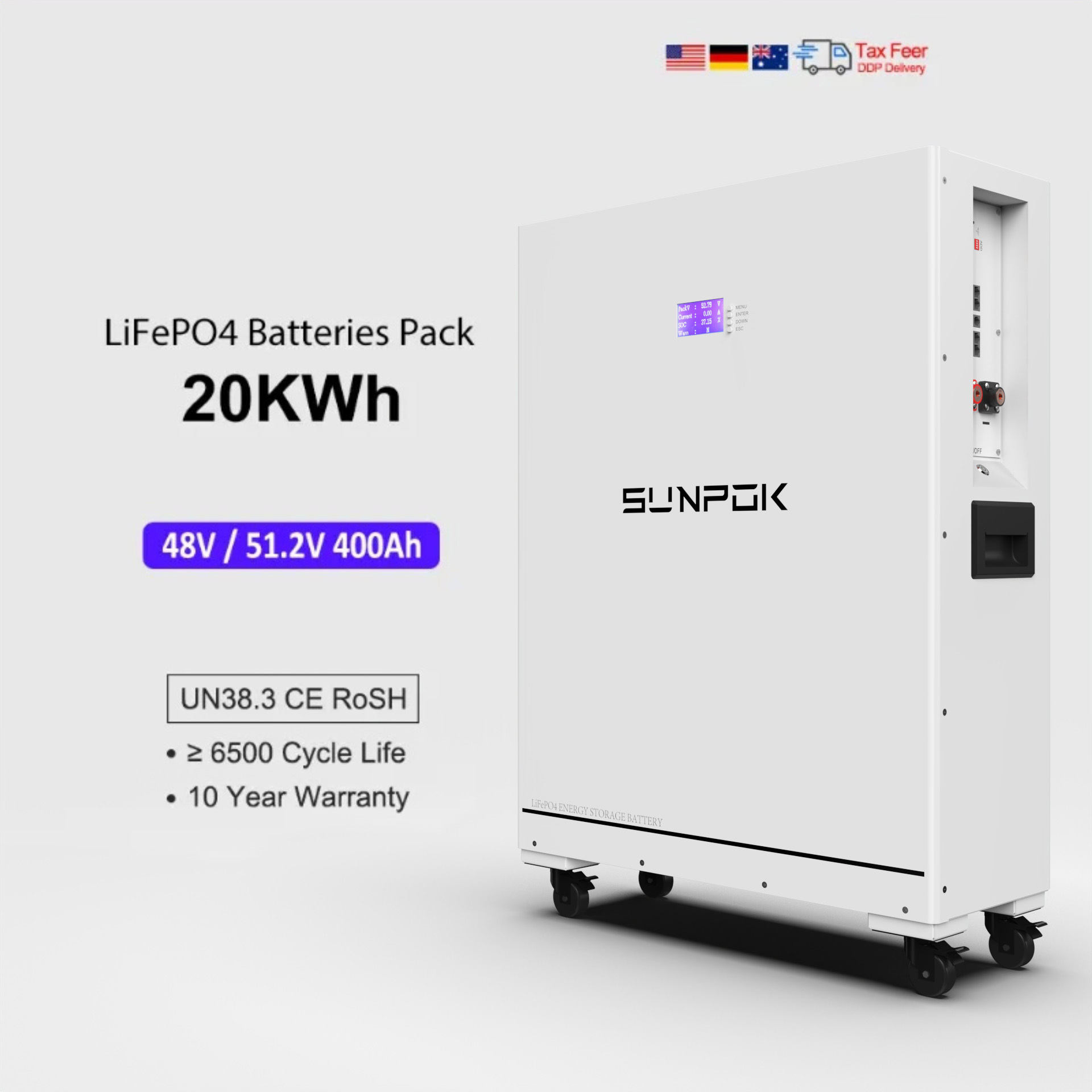 48V 400Ah Solar Lithium Battery Pack 20kwh Solar Energy System LiFePO4 ...